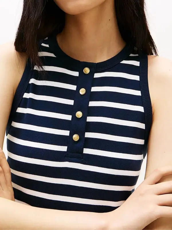 Tommy Hilfiger Sleeveless Dress With Gold Buttons - Blue