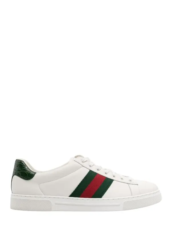 Gucci Ace Sneaker With Web Stripe And Metal Tag - White