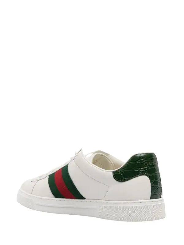 Gucci Ace Sneaker With Web Stripe And Metal Tag - White