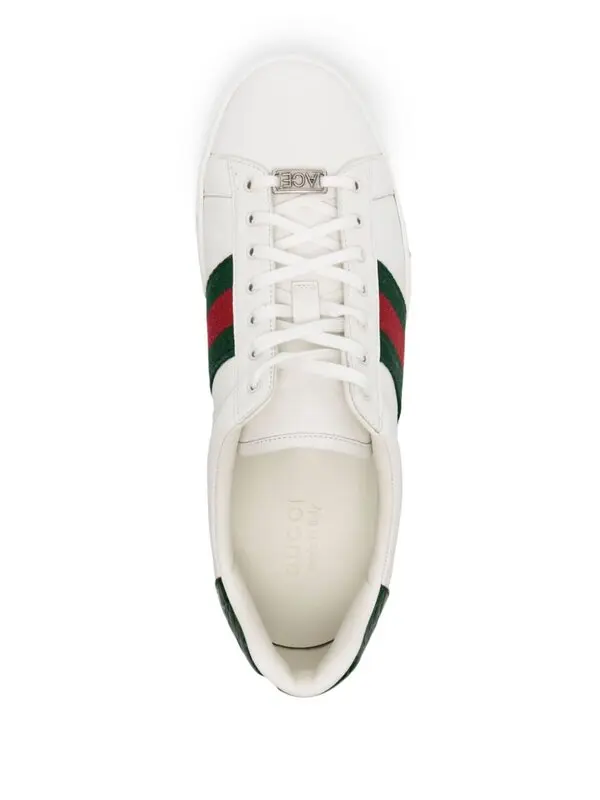 Gucci Ace Sneaker With Web Stripe And Metal Tag - White