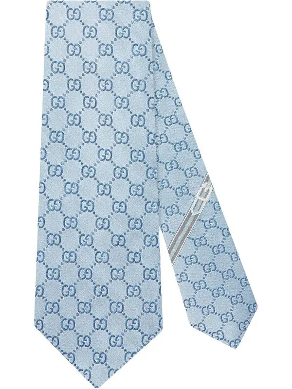 Gucci Silk Neck Tie With Gg Motif - Sky Blue