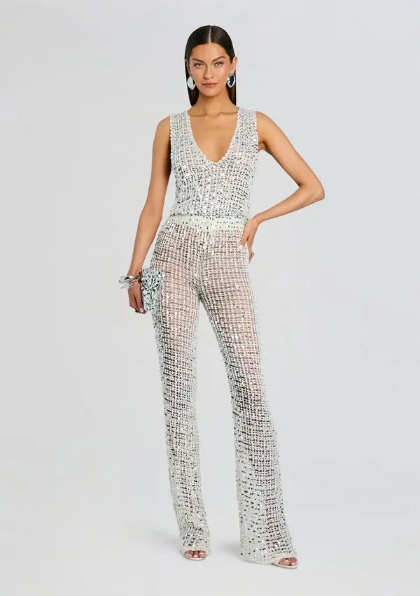 Retrofete Nirvana Sequin Crochet Jumpsuit - White/silver
