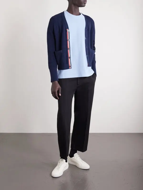 Thom Browne Striped Cotton-piqué T-shirt - Blue