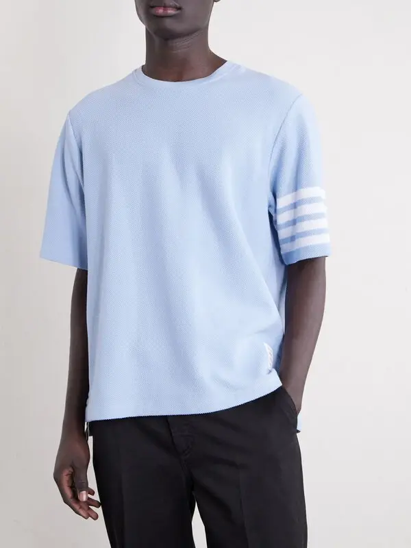 Thom Browne Striped Cotton-piqué T-shirt - Blue