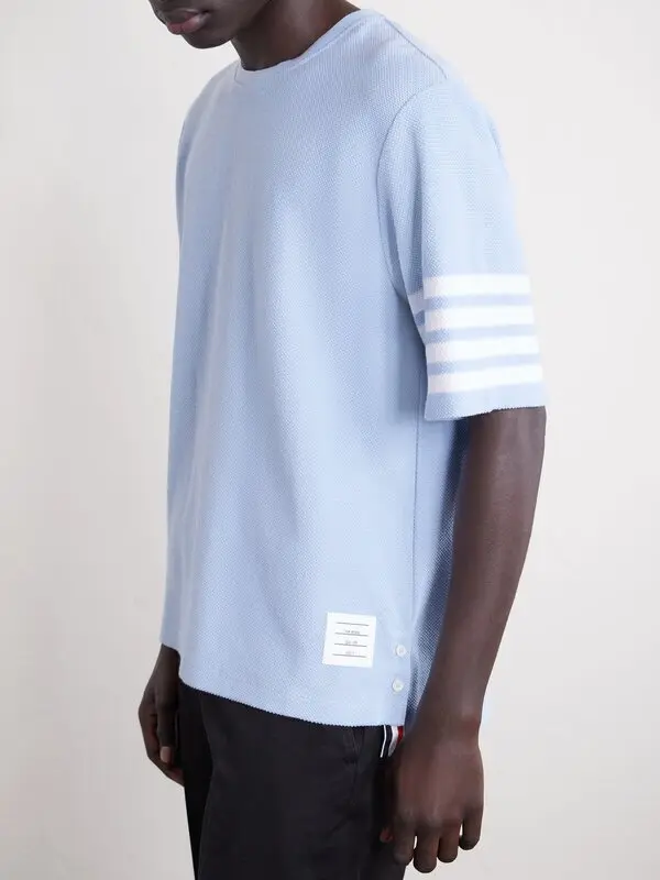 Thom Browne Striped Cotton-piqué T-shirt - Blue