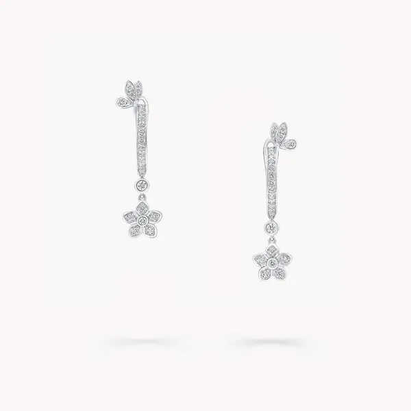 Graff Butterfly And Flower Diamond Hoop Earrings - White Gold