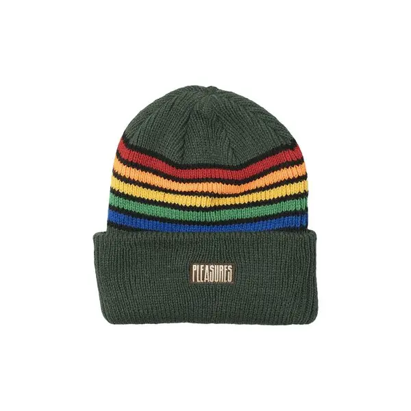 PLEASURES Island Striped Beanie - Green