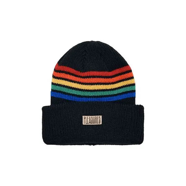 PLEASURES Island Striped Beanie - Black