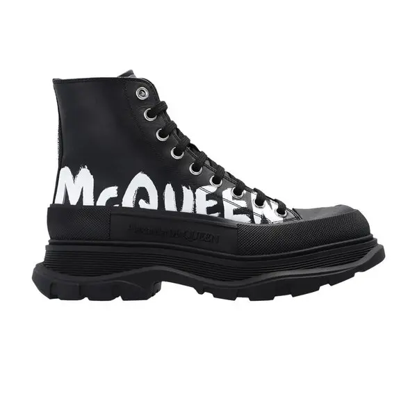 Alexander McQueen Tread Slick Graffiti Logo Boots - Black