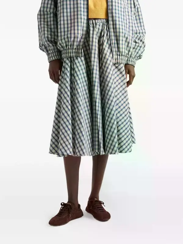 Prada Checked Chambray Skirt - Blue