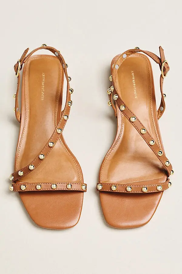 Anthropologie Strappy Studded Flats - Tan