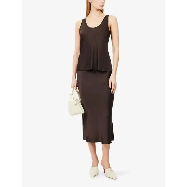ANINE BING Silk Midi Skirt - Deep Brown