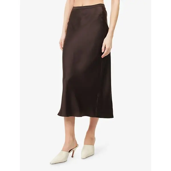 ANINE BING Silk Midi Skirt - Deep Brown