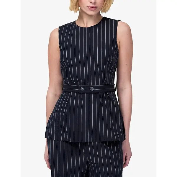 RO&ZO Pinstripe Long-line Woven Top