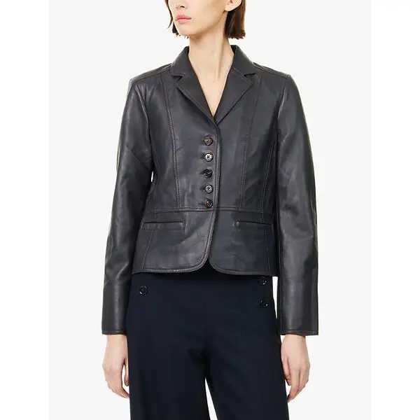 ME+EM Cropped Fitted Leather Blazer