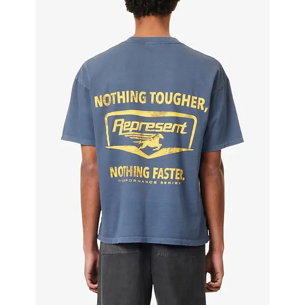 REPRESENT Nothing Faster Graphic-print Cotton T-shirt - Indigo
