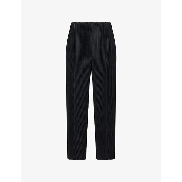 Issey Miyake Month Straight-leg Pleated Knitted Trousers - Black