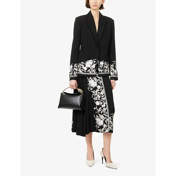 Erdem Floral-embroidered Tailored Wool Blazer
