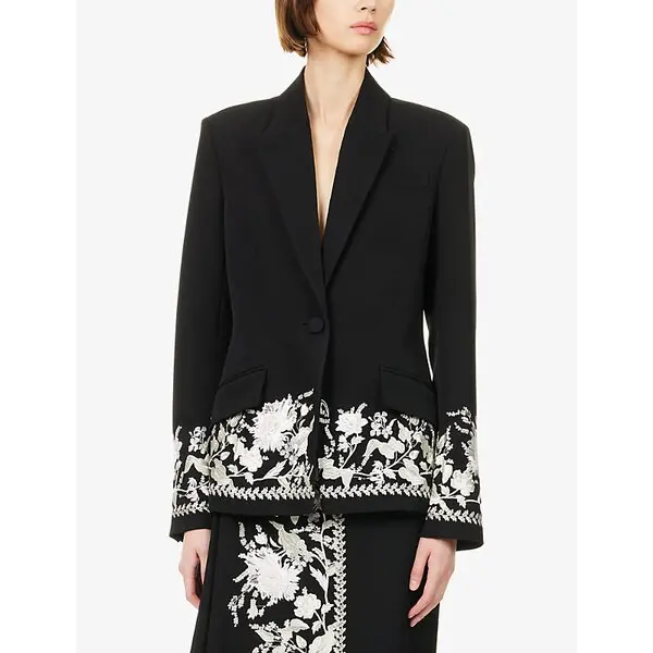 Erdem Floral-embroidered Tailored Wool Blazer