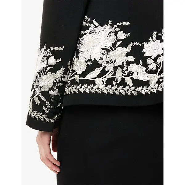 Erdem Floral-embroidered Tailored Wool Blazer