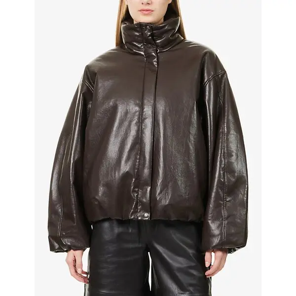 ANINE BING Cyrus Funnel-neck Leather-blend Jacket