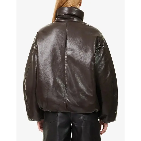 ANINE BING Cyrus Funnel-neck Leather-blend Jacket
