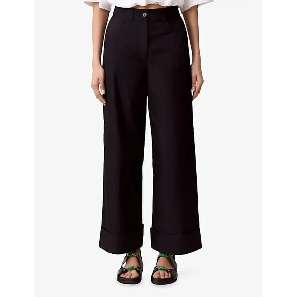 Claudie Pierlot Wide-leg High-rise Cotton Trousers