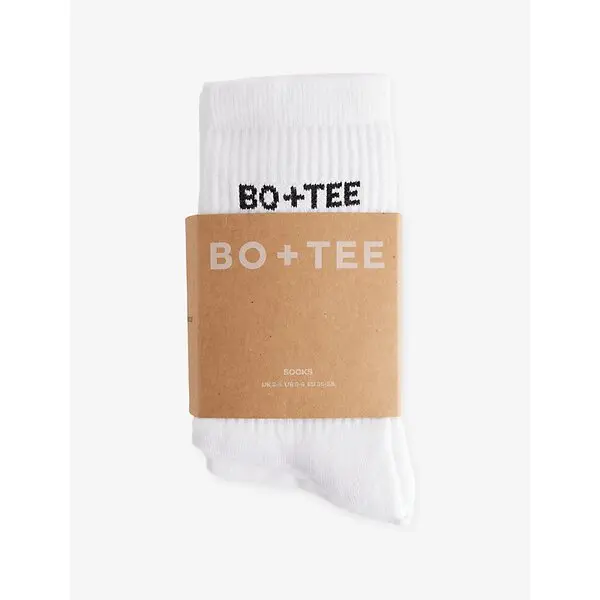Bo+tee Brand-print Stretch-cotton Blend Socks Pack Of Three - Ivory