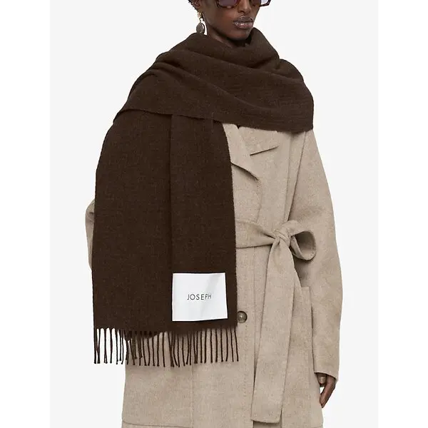 JOSEPH Flora Waffle Wool Scarf - Cocoa