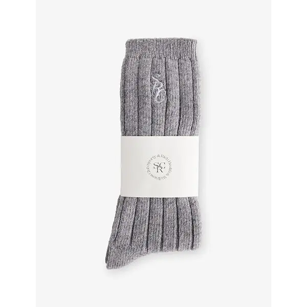 SPORTY & RICH Ribbed Stretch-wool Blend Socks - Cool Gray
