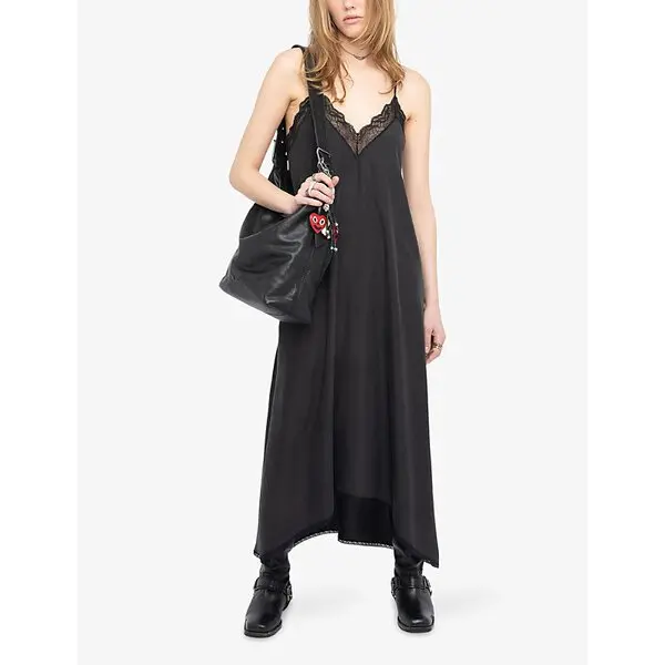 Zadig&Voltaire Lace-trim Silk Midi Dress - Black