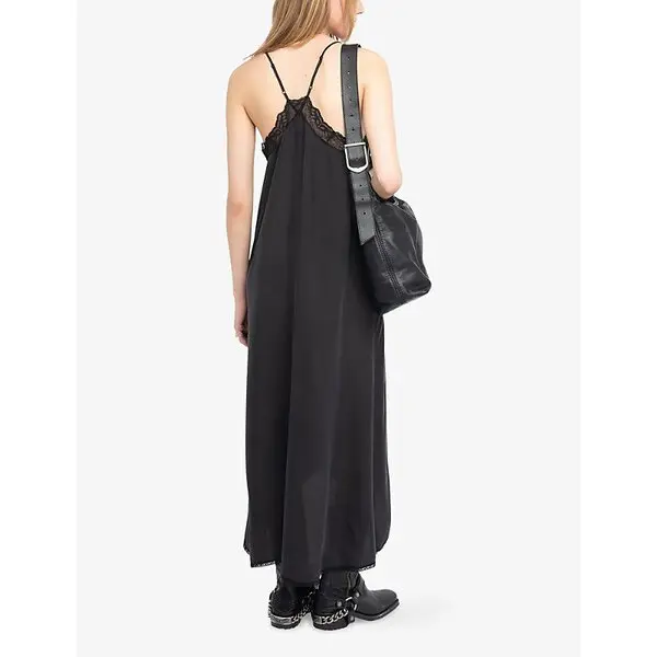 Zadig&Voltaire Lace-trim Silk Midi Dress - Black
