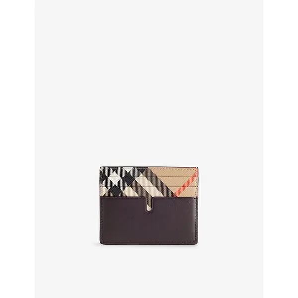 Burberry New Tall Check-print Cotton-blend And Leather Card Holder - Sand
