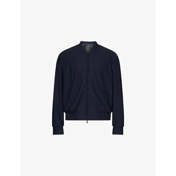 Giorgio Armani Logo-embellished Waffle-texture Woven Bomber Jacket - Dark Navy