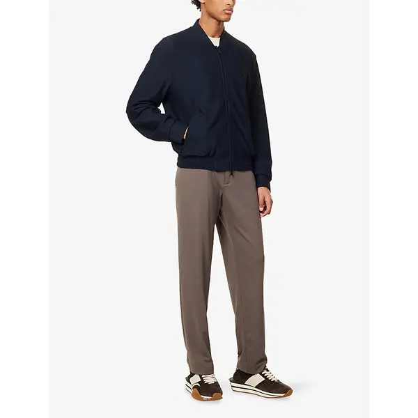 Giorgio Armani Logo-embellished Waffle-texture Woven Bomber Jacket - Dark Navy