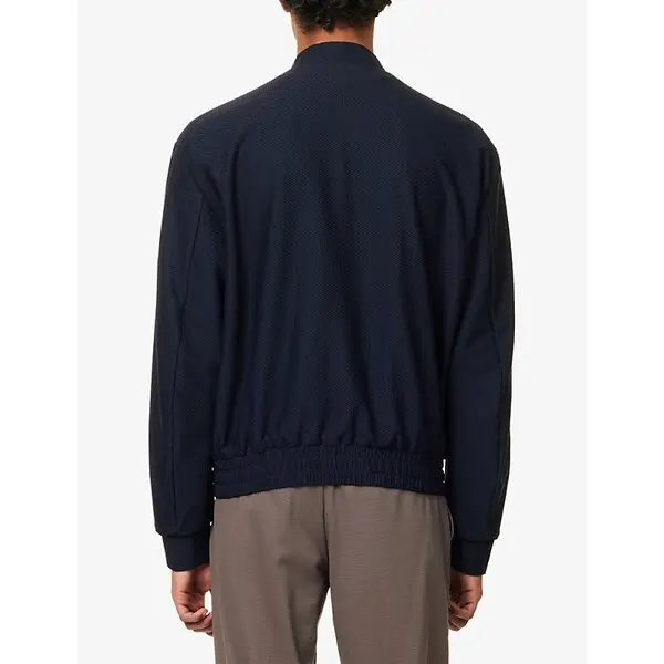Giorgio Armani Logo-embellished Waffle-texture Woven Bomber Jacket - Dark Navy