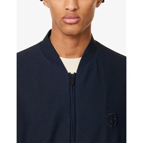 Giorgio Armani Logo-embellished Waffle-texture Woven Bomber Jacket - Dark Navy