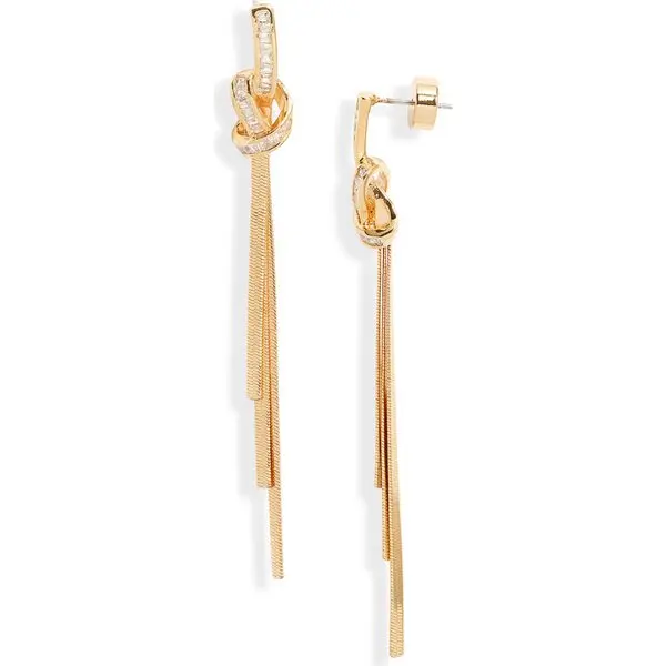 Nordstrom Cubic Zirconia Knot Tassel Drop Earrings - Clear- Gold