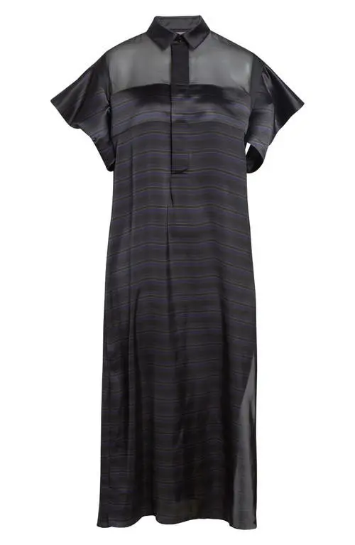 Sacai Horizontal Stripe Satin And Mesh Dress