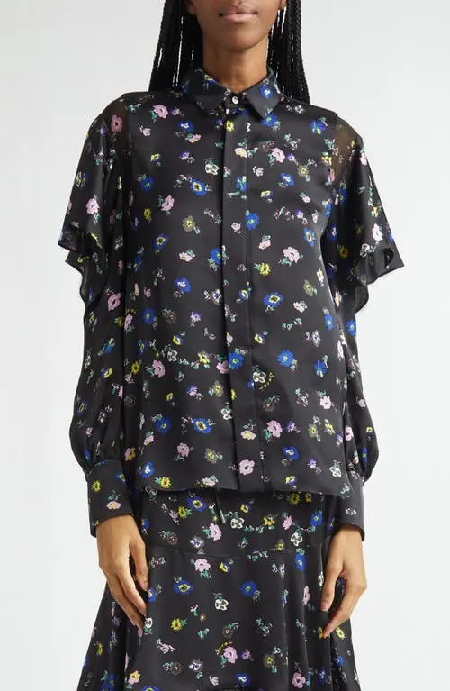Sacai Floral Print Ruffle Button-up Shirt