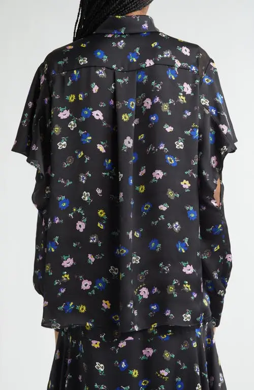 Sacai Floral Print Ruffle Button-up Shirt