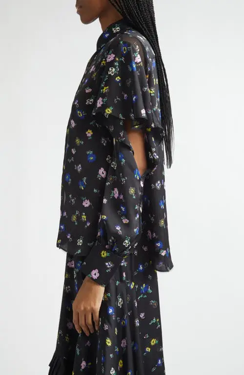 Sacai Floral Print Ruffle Button-up Shirt