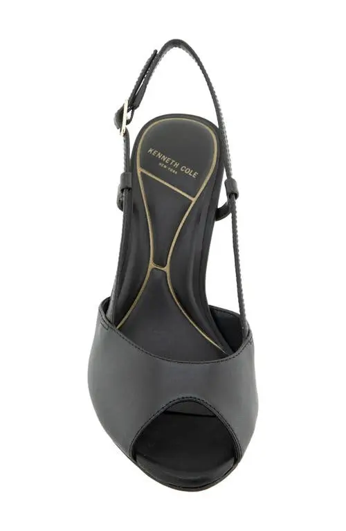 KENNETH COLE Londyn Slingback Peep Toe Sandal - Black Leather