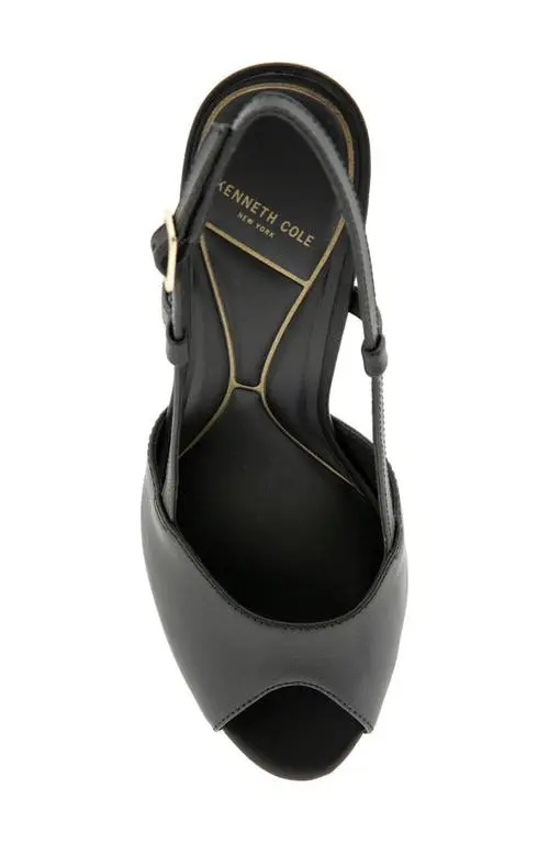 KENNETH COLE Londyn Slingback Peep Toe Sandal - Black Leather