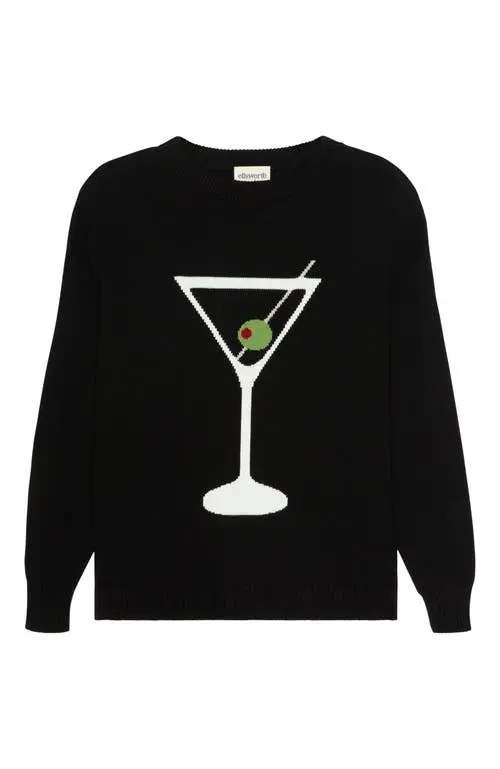ELLSWORTH + IVEY Riley Crewneck Sweater Martini Glass - Black