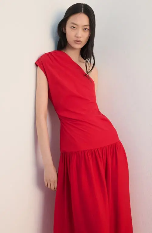 Mango One-shoulder Drop Waist Cocktail Dress - Red