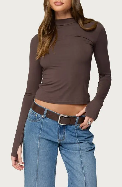 EDIKTED Crop Long Sleeve Mock Neck Top
