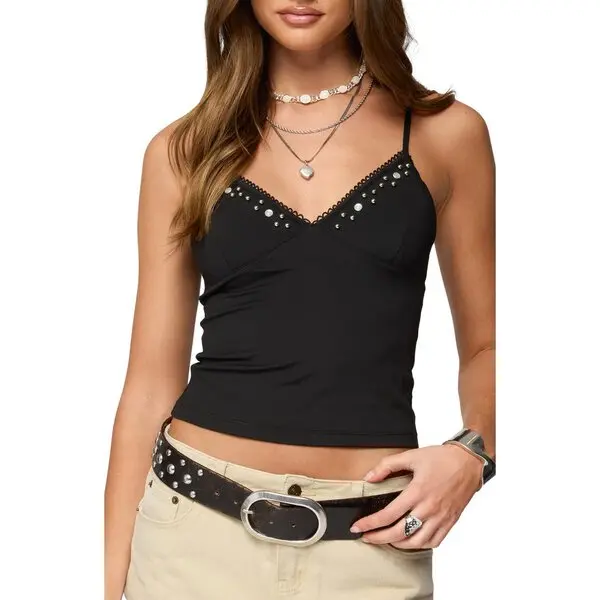 EDIKTED Beaded V-neck Camisole - Black