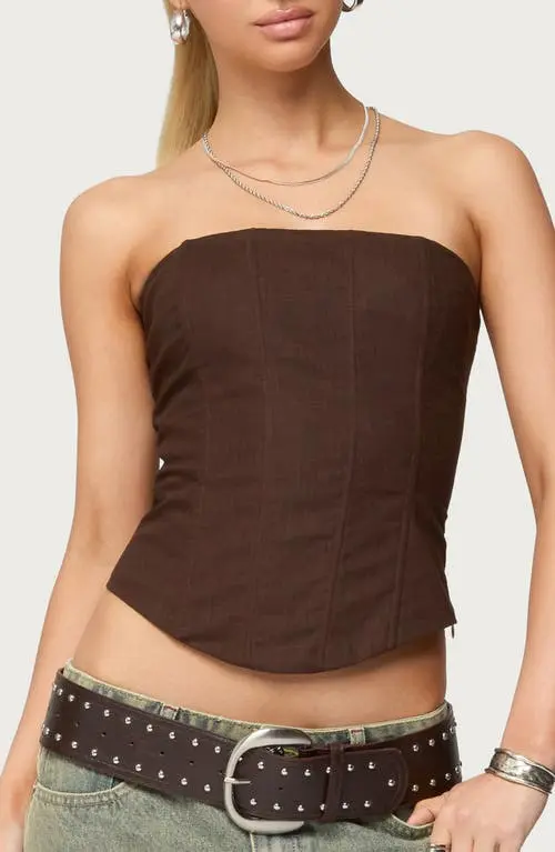 EDIKTED Hadar Strapless Cotton Corset Top - Brown