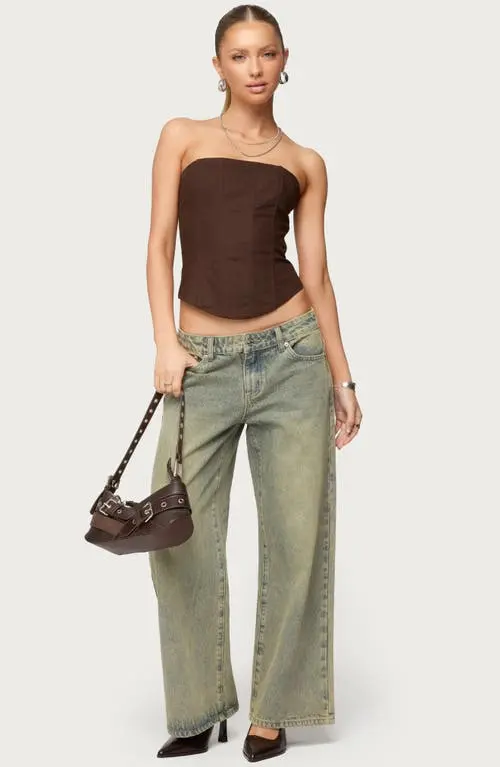EDIKTED Hadar Strapless Cotton Corset Top - Brown
